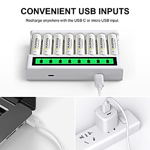 Deleepow Rechargeable AA Batteries High Capacity 3300mAh AA Battery 1.2V 8-Pack Double A Batteries with 8-Bay LCD Individual Charger