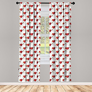 Ambesonne Romantic Window Curtains, Valentine's Hearts Lovers Heartbroken Amour Graphic on Plain Backdrop, Lightweight Decor 2-Panel Set with Rod Pocket, Pair of - 28" x 84", Vermilion Orange