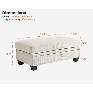 CHIC HOUSE Middle Module for Modular Couch, Corduroy Customizable Chaise, Storage Ottoman for Sectional Sofa, Armrest, Single/Double Seater