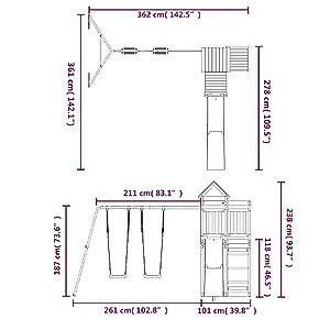 Loibinfen Outdoor Playset Solid Wood Douglas, Garden Play Set with 1 Play Tower, 1 Wave Slide, 1 Double Swing Set, Modern Outdoor Backyard Children's Climbing Wood Playground Playset,-4553