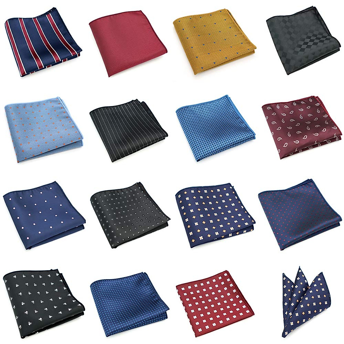 GOADAFOO 15 Pack Handkerchiefs Men 22CM Blue Burgundy Black Pocket Squares Dots Kerchief Accessories