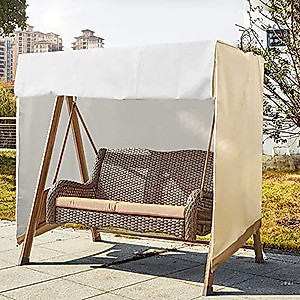 Quekehis Outdoor Swing Cover Waterproof 3 Seater Hammock Cover Patio Swing Chair Cover Garden Glider Cover Porch Swing Cover for Outdoor Furniture All Weather Protection Beige