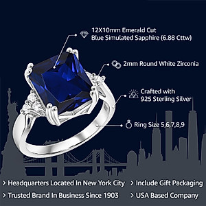 Gem Stone King 925 Sterling Silver 12X10MM Emerald Cut Gemstone Birthstone Engagement Ring | Wedding Anniversary Promise Ring For Women | Available In Size 5, 6, 7, 8, 9