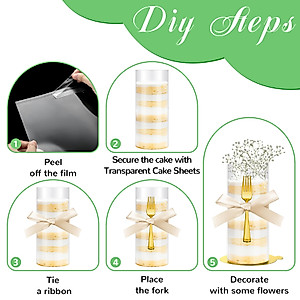 XunYee 30 Packs DIY Mini Cake Supplies with Mini Cake Boards Baking Transparent Cake Sheets Plastic Gold Forks Satin Silk Ribbon Cake Favor Sets for Dessert Display Wedding Shower
