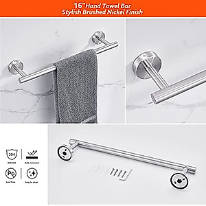 Bathroom Hardware Set, 4 PCS Brushed Nickel Bathroom Towel Rack Set, Include 16 inch Hand Towel Bar, Toilet Paper Holder, 2 Adhesive Towel Robe Hooks, Stainless Steel Bathroom Accessories Set