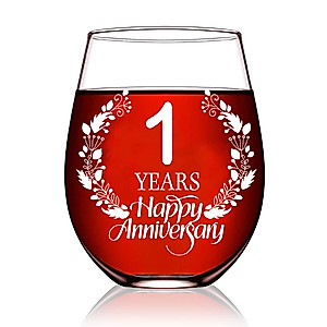 Perfectinsoy 1 Years Happy Anniversary Wine Glass, 1th Anniversary Wedding Gift For Mom, Dad, Wife, Couple, Soulmate, Woman, Sister, Bday Party Decorations, Funny Vintage Aged To Perfection