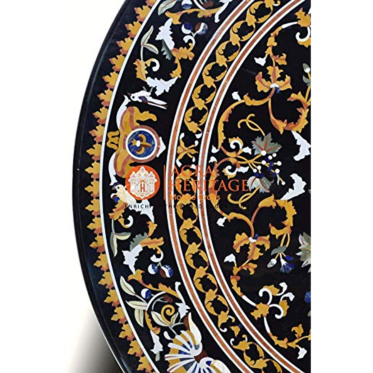 Black 49" Marble Dining Round Table Top Pietra Dura Italian Inlay Hallway Furniture Decor