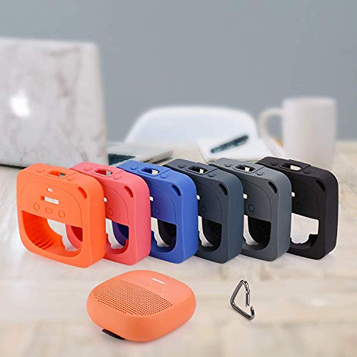 TXesign Silicone Case Compatible with Bose SoundLink Micro Waterproof Bluetooth Portable Speaker, Protective Stand Up Case Shockproof Travel Carry Case with Carabiner (Dark Gray)