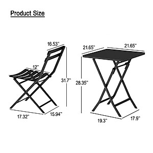 BOSTANA 3-Piece Bistro Set, Steel Folding Bistro Table and Chairs Set of 3 with 2 Chairs and 1 Square Table, Outdoor Indoor Patio Bistro Set for Patio Yard Garden, White