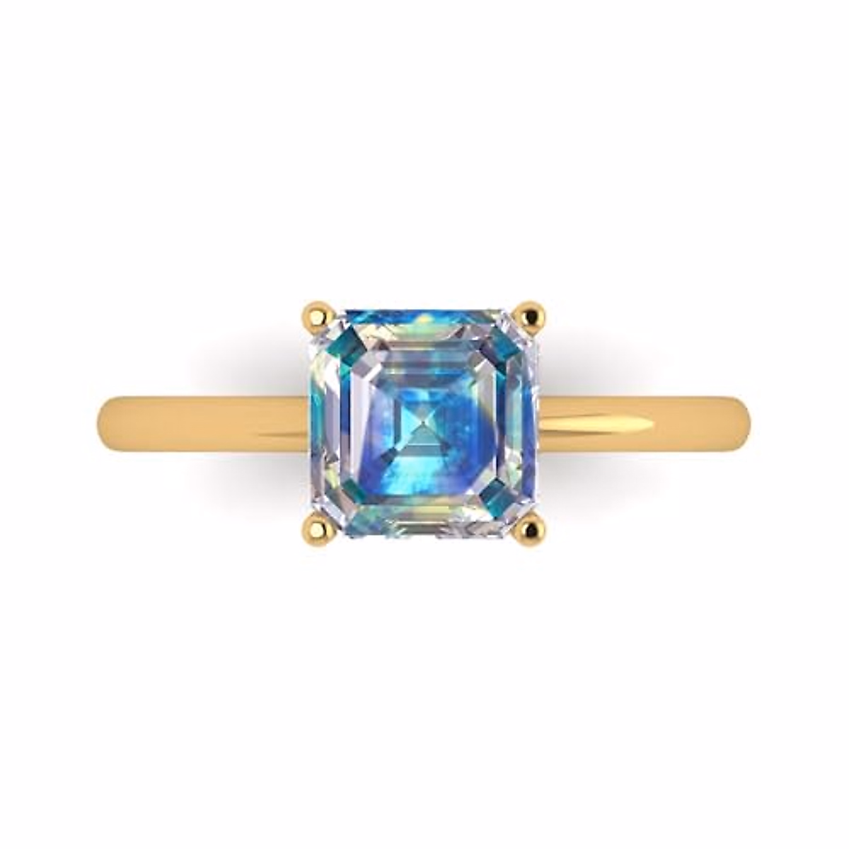 Clara Pucci 1.95 ct Asscher Cut Solitaire Blue Moissanite Wedding Bridal Designer art deco Anniversary Ring 14k Yellow Gold SZ 3.5