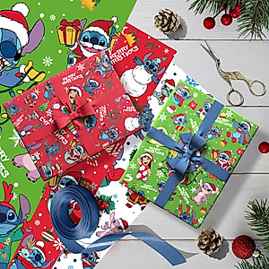 ANYMONYPF 12 Sheets Folded Christmas Wrapping Paper Stitchmas Gift Wrap Bulk Art Paper for Baby Shower Christmas Decorations Xmas Holiday Crafts Gift Packing, 20 x 30 Inch