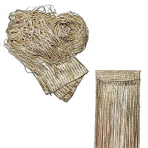 DLD String Curtains Beaded Door Curtain,Curtains Panel Divider Window Door Fly Screen for Door Wall and Window Decoration,200cm x 100 cm(200cm*100 cm,Golden)