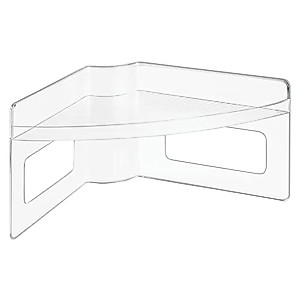 mDesign Plastic Kitchen Cabinet Lazy Susan Food Storage Organizer Raised Shelf Tray - 2 Tier, Pie-Shaped, 1/4 Wedge - Organize Soup Cans, Pasta, Tea, Coffee, Spices, Jars, Bottles, Boxes - Clear