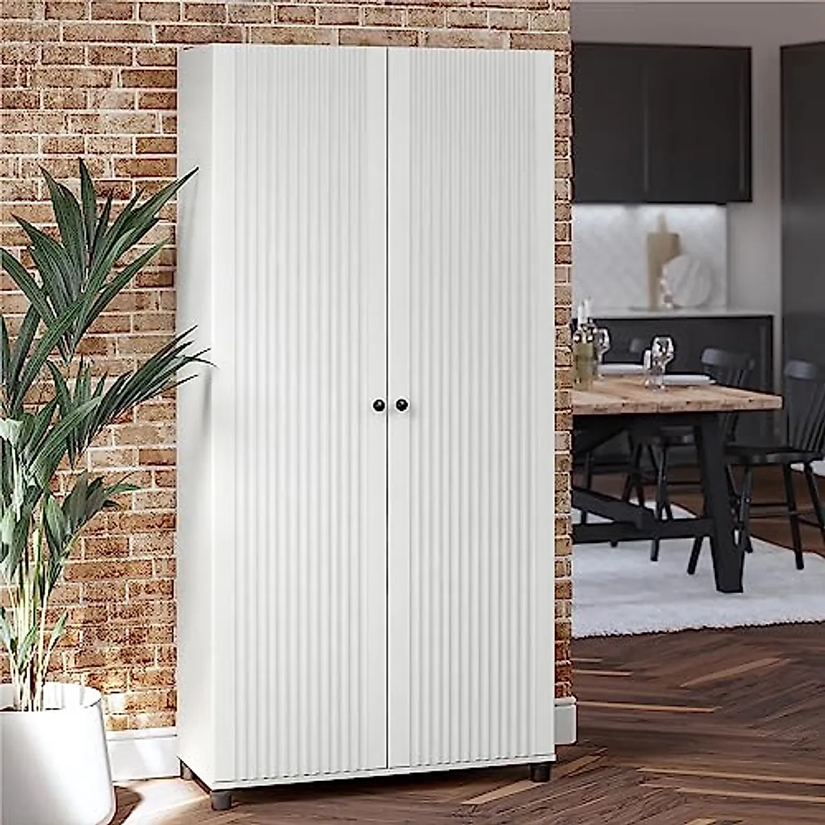 SystemBuild Evolution Kendall Fluted 36" Wide 2 Door Storage Cabinet, White