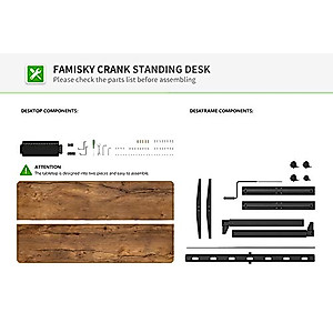 FAMISKY Crank Adjustable Height Standing Desk, 48 x 24 Inches Manual Stand up Desk, Sit Stand Workstation for Home Office with Handle and Splice Board, Black Frame/Walnut Top