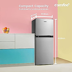 COMFEE' CRM45D3AST Cu Ft Double Door Refrigerator, 4.5 Cuft, Silver