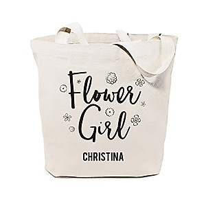 The Cotton & Canvas Co. Flower Girl Personalized Wedding, Beach, Shopping and Travel Resusable Shoulder Tote and Handbag