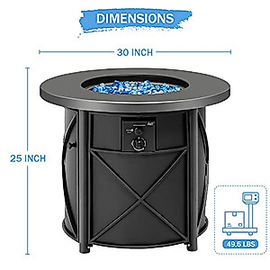 BALI OUTDOORS 30 Inch Round Gas Fire Pit Table, 50,000 BTU Propane Fire Pit Column with Blue Fire Glass Stone for Outside Patio and Garden