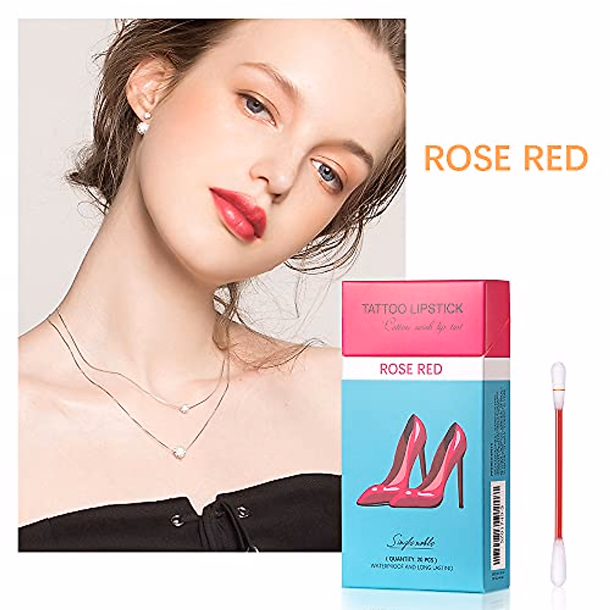 Sokgo 20Pcs Cotton Swab Tattoo Lipstick, Tattoo Lipstick Cotton Swab Lip Tint, Waterproof and Long Lasting Liquid Non-Stick Portable Lip Gloss