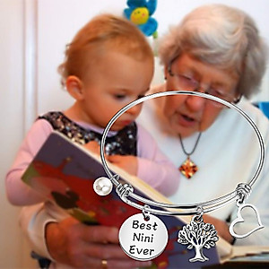 Lywjyb Birdgot Best Nini Ever Gift Best Nini Ever Bracelet Gift Best Nini Ever Funny Mother's Day Gift Best Nini Ever Christmas Gift (Nini br)