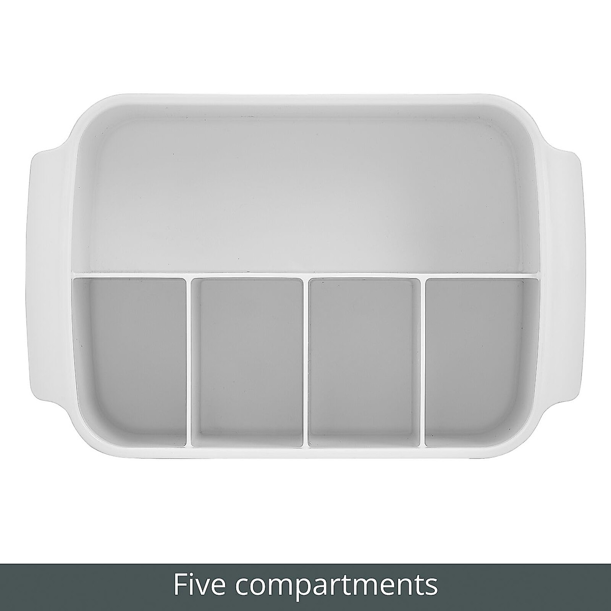 mDesign Plastic Cutlery Storage Organizer Caddy Tote Bin with Handles for Kitchen Cabinet or Pantry - Holds Forks, Knives, Spoons, Napkins - Indoor or Outdoor Use, Woven Accent - White/Graphite Gray