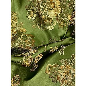 New Fabrics Daily Anais Olive Floral Brocade Chinese Satin Fabric for Cheongsam/Qipao, Apparel, Costumes, Upholstery, Bags, Crafts - 10220, Green, Yard (45x36'')
