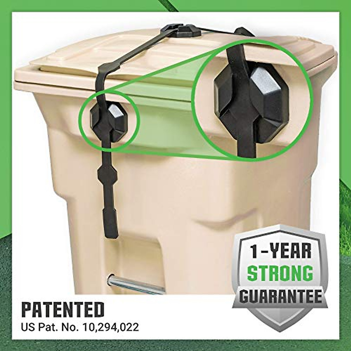Blazer Brand Strong Strap Stretch Latch - Universal Lid Lock for Outdoor Garbage Cans (Starter Kit)