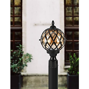 N / A EREBJENH Designer Outdoor Post Light Fixture with 3-Inch Pier Mount IP65 Waterproof E26 Bulb Base Clear Glass Shade Exterior Post Lighting,1-Light House Exterior Pillar Pole Lantern,Black