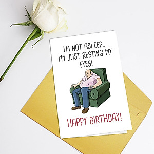 Funny Birthday Card for Men, Humorous Birthday Card for Dad Grandpa Uncle, Happy Birthday Card for Old Guy, Not Asleep Just Resting Eyes