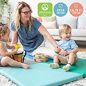 ECR4Kids SoftZone Quad Fold-N-Go Activity Mat, Colorful Soft Toddler Crawling and Tummy Time Foam Mat, Padded Infant Floor Mat, Safe Active Play for Babies, Foldable Design - Contemporary
