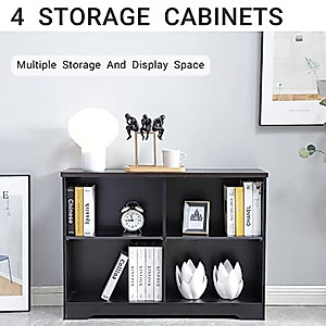 Royal Woods RUIENHOME Industrial Storage Cube Wood Bookcase, 2 Tier 4 Open Shelf Cabinet, Multipurpose Bookshelf, Display Cabinet for Office, Hallway, Playroom, 39.37x 11.69x 28.74 inch, Black