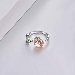 ONEFINITY Sloth Sunflower Crystal Rings 925 Sterling Silver Sloth Sunflower Ring Sloth Sunflower Jewelry Gifts for Women