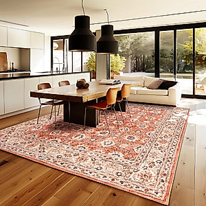 Lbris Washable 8x10 Rugs - Non-Slip Area Rugs for Living Room, Dining Room, Bedroom - Soft Thick Non-Shedding Stain Resistant Faux Wool Large Vintage Farmhouse Area Rugs