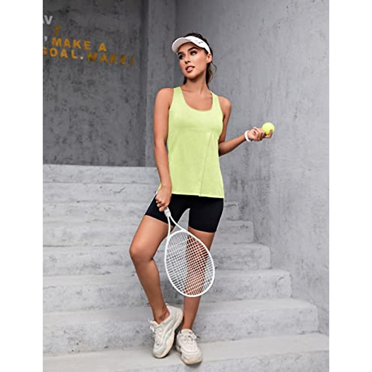 Blooming Jelly Workout Tank Tops for Women Racer Back Built in Bra Shirts Sleeveless Athletic Yoga Top (Medium, Yellow)