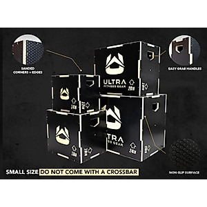 Ultra Fitness Gear Plyo Box - Anti-Slip Wood 3-in-1 Plyometric Jump Box for Training - Squat, Step Up, Box Jumps & More - Workout Box Size 16/14/12 (Small) - Home Gym Exercise Equipment