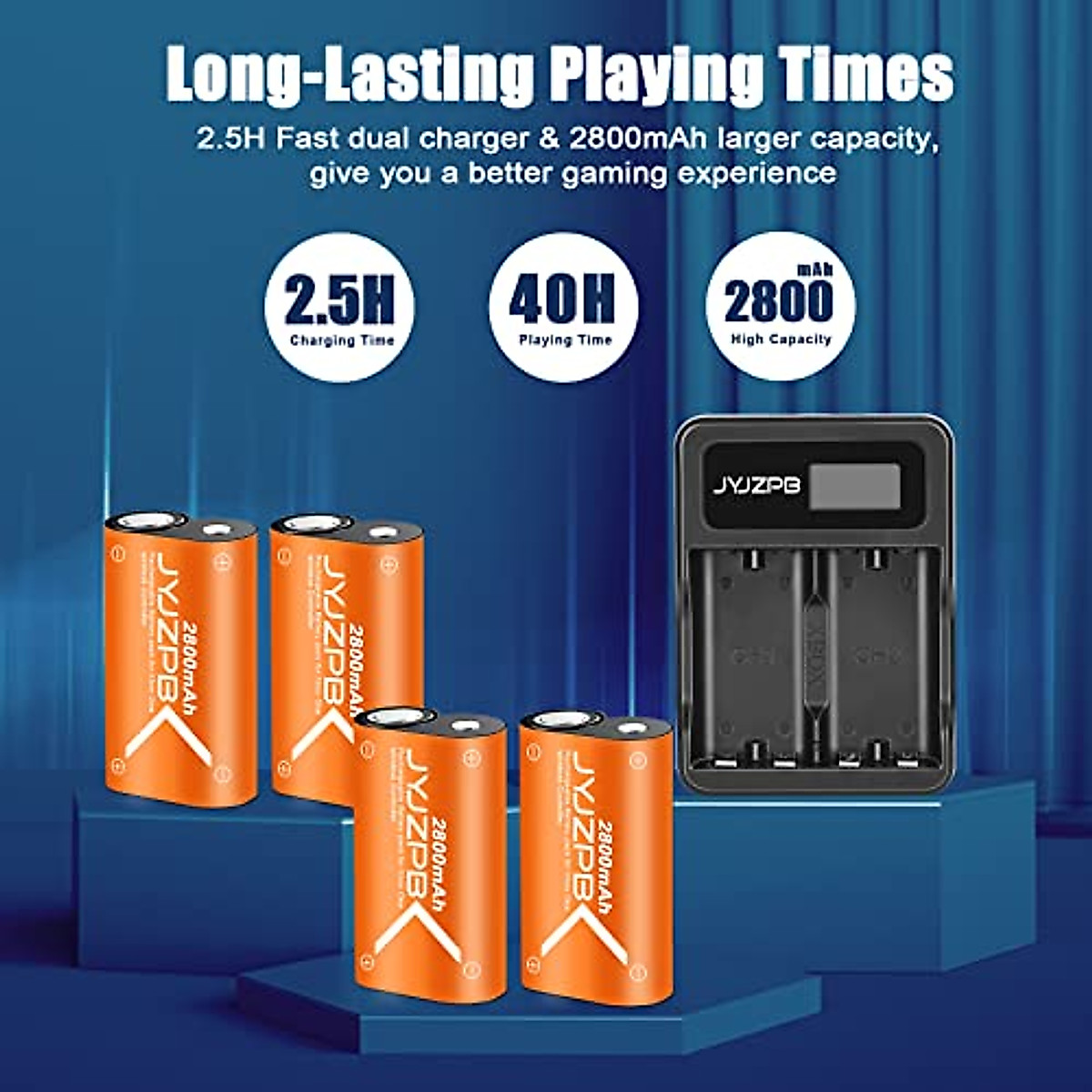 JYJZPB 2800mAhx4 Controller Rechargeable Batteries with Dual Charger for Xbox One/Xbox Series X/Xbox Series S/Xbox One X|S/Xbox One Elite Wireless Controller, Xbox Accessories