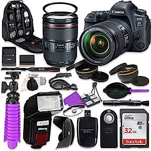 Canon 6D Mark II DSLR Camera with Canon EF 24-105mm f/4L is II USM Lens, Auxiliary Panoramic and Telephoto Lenses, 32GB Memory + Accessory Bundle (Renewed)