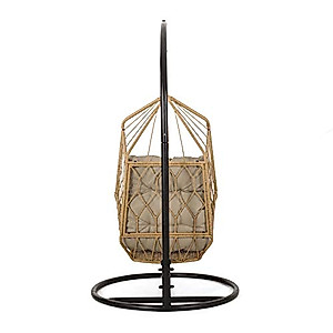 Christopher Knight Home Allegra Outdoor Hanging Chair with Stand, Light Brown + Tan + Black