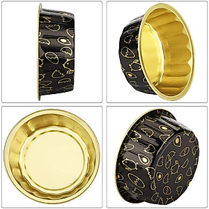 Beasea 8oz Disposable Cupcake Cups with Lids, 50 Pack Ramekins Foil Cupcake Cups Black Gold Aluminum Foil Cups Creme Brulee Muffin Cupcake Baking Cup Mini Pudding Cake Tins for Party Wedding Birthday