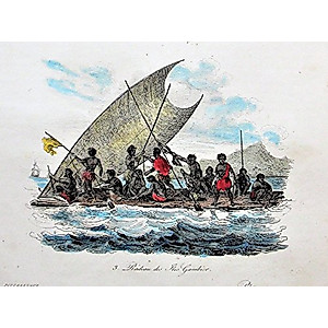 Antique Copperplate Engraving: Whitsunday and a War Canoe