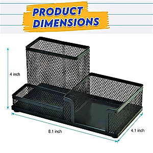 SAWYBISH 2 Pack 3 in 1 Mesh Pen Holder for Desk, 3 Compartments Pencil Holder Desk Organizer Caddy with Sticky Notes Holder Easy Storage Suitable for Home, Office and School