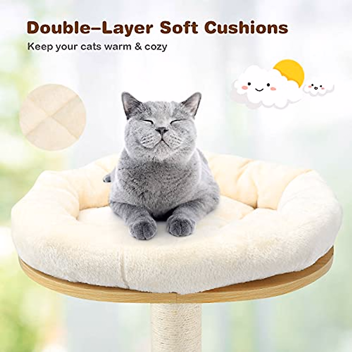 Tangkula Modern Wood Cat Tree, 53 Inches Cat Tower with Platform, Cat Activity Center with Scratching Posts and Washable Cushions, Wooden Cat Condo Furniture for Kittens and Cats (Natural)