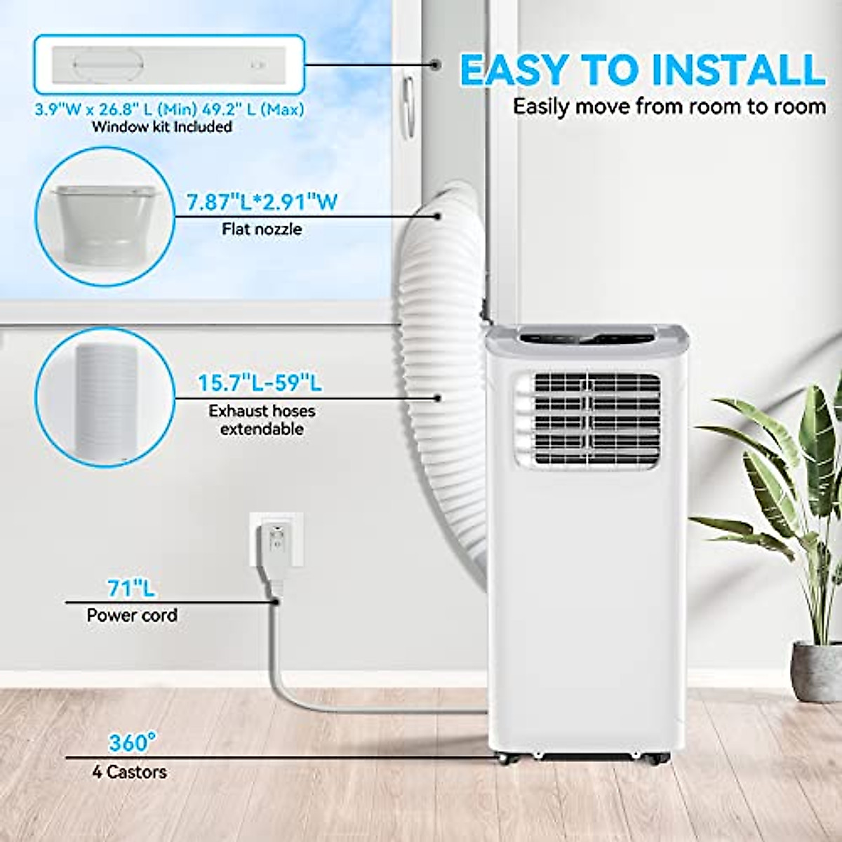 Portable Air Conditioners, 10000 BTU Portable AC Uint with Dehumidifier & Fan Mode for Room up to 450 Sq.Ft, 3-in-1 Room Air Conditioner with Remote, 24Hrs Timer, Installation Kit for Home Office