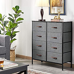 Topeakmart 8 Drawers Organizer - Furniture Tall Storage Tower Unit for Hallway, Living Room, Nursery - Sturdy Metal Frame, Easy Pull Handle Fabric Bins, Dark Gray