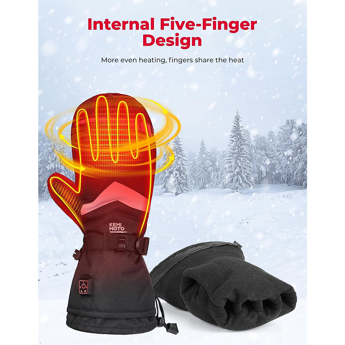 KEMIMOTO Heated Mittens for Men Women Rechargeable, Ski Mittens Gloves Electric 2PCs Battery with Touchscreen Waterproof Hand Warmer for Winter Skiing Snowboarding Hiking Climbing Camping, Size L