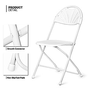 MoNiBloom White Plastic Folding Chair with Fan Back Stackable Lightweight Portable Commercial Outdoor Chair with Steel Frame for Events Dining Wedding Party Picnic Banquet, 10pcs