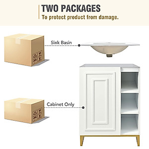 Appot 24inch Bathroom Vanity Sink Combo for Small Space, Bath Room Vanities with Ceramic Basin, Gold Legs and Semi-Open Storage(Faucet Not Included)