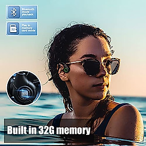 ESSONIO Bone Conduction Headphones Open Ear hradphones Bluetooth IPX7 Waterproof Headphones for Sport Open Ear with 32G Memory Running Headphones Black