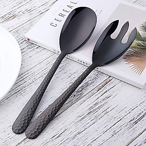 Bisda Salad Spoon and Fork Set, 12 Inch Stainless Steel Salad Server, Black Serving Utensils, Dishwasher Safe, Pack of 2