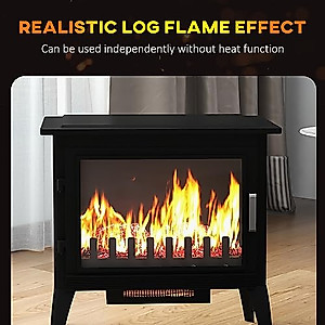 24" Electric Fireplace Heater, Freestanding Fireplace Stove, Realistic LED Flames, Adjustable Brightness, Overheating Safe Protection, Black